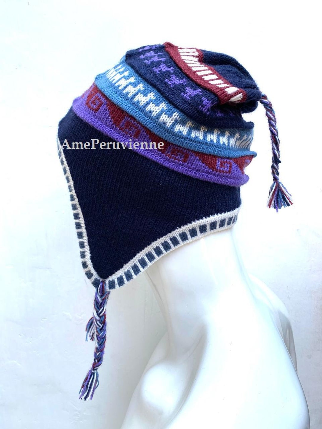 Purple Unisex Peruvian Alpaca Hat Chullo With Earflaps 100% Lining ...