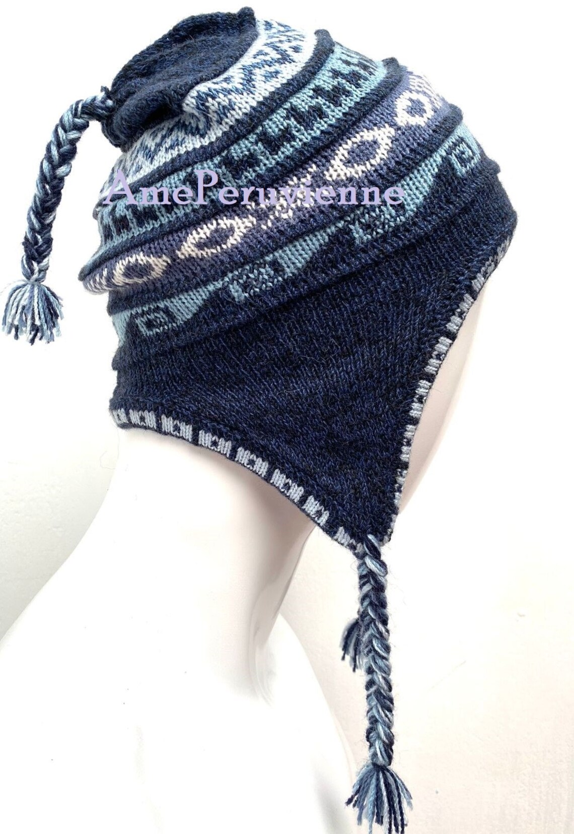 Hash Blue Unisex Peruvian Alpaca Hat Chullo With Earflaps 100% Lining ...