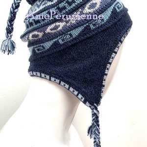 Hash Blue Unisex Peruvian Alpaca Hat Chullo With Earflaps 100% Lining ...