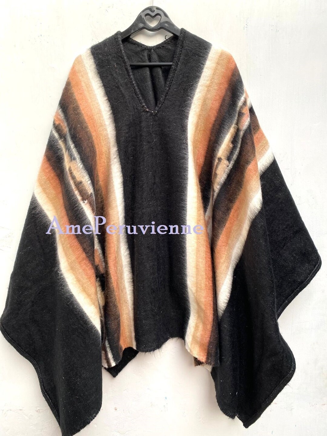Black Alpaca Poncho for Men and Woman, Length 67" Width 57" Poncho ...