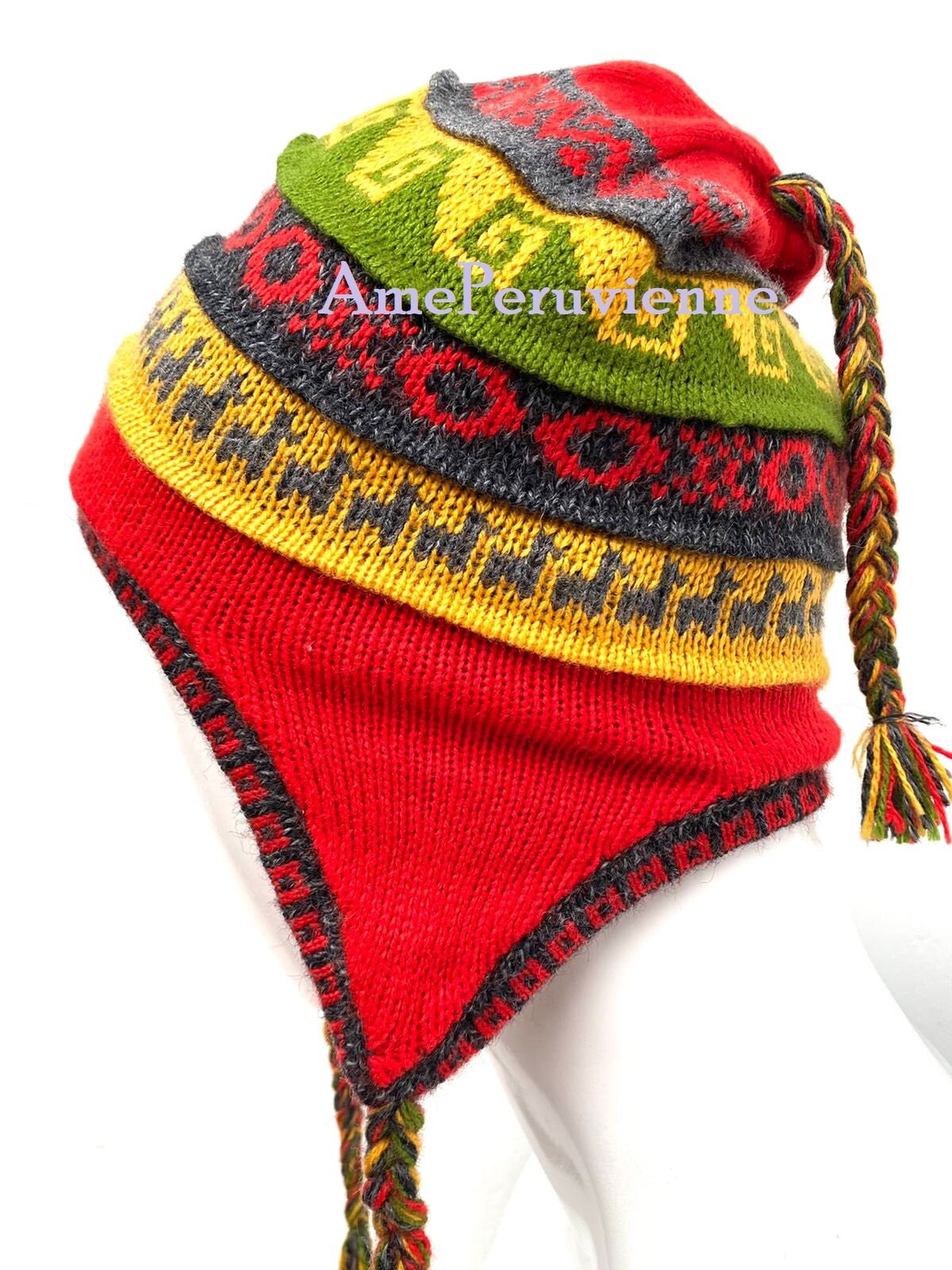 Hash Green Unisex Peruvian Alpaca Hat Chullo With Earflaps 100% Lining ...