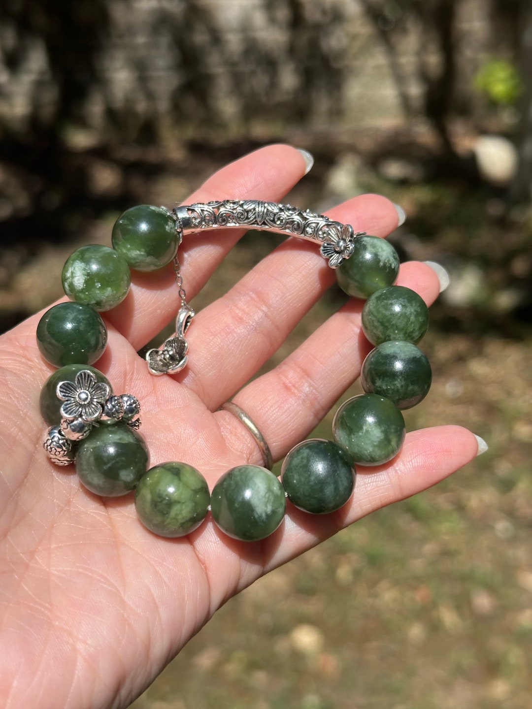 Serpentine Jade Elegance: Xiuyan Jade Beaded Bracelet - Etsy