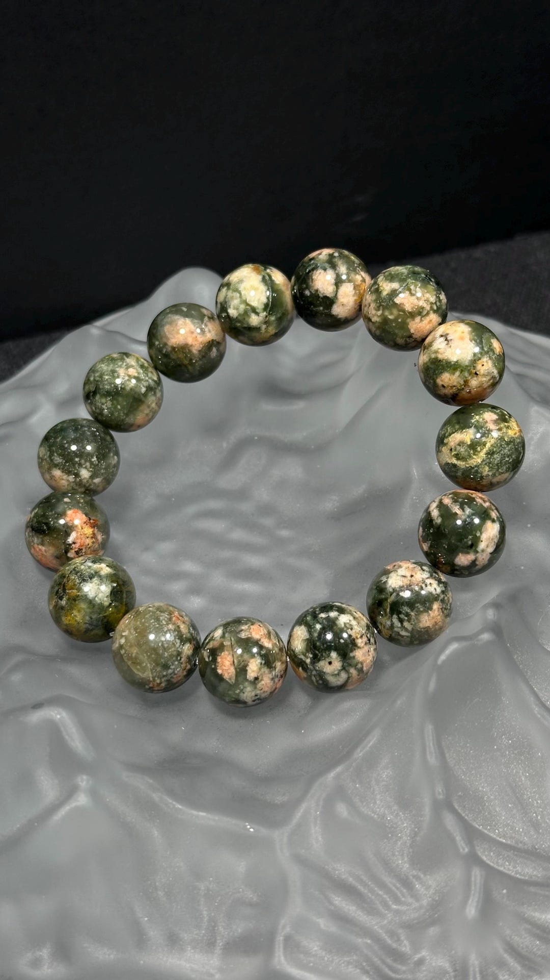 Celadon Pulse Vein | Green Rutilated Quartz in Sakura Agate Bracelet - Etsy