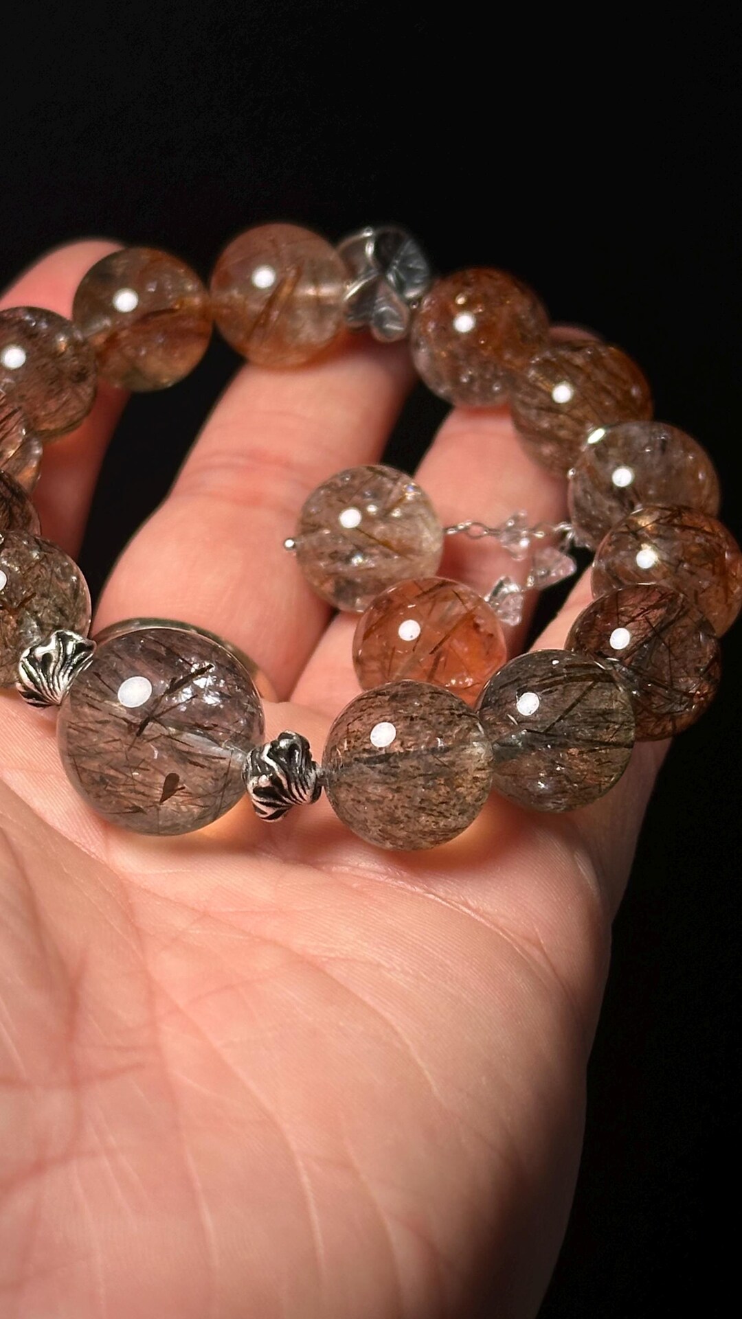 Shadow Thread Bloom | Black and Gold Rutilated Quartz Design Bracelet ...