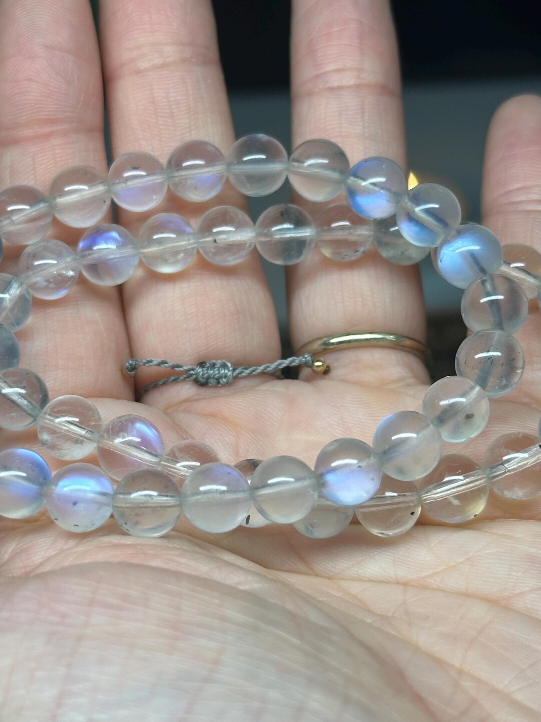 7.8mm High Quality Moonstone With Black Tourmaline Inclusion Beaded ...