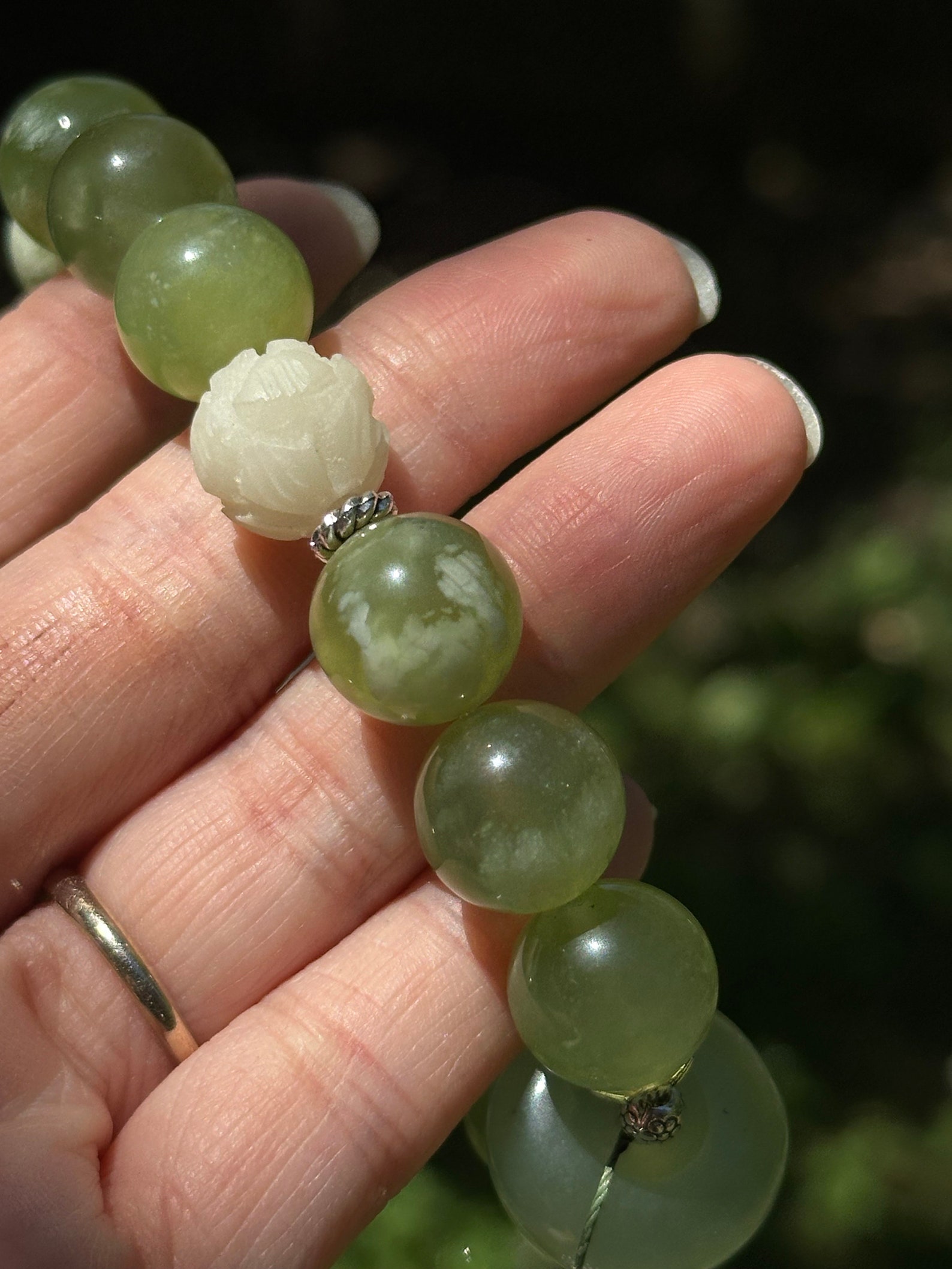 Lotus Serenity: Serpentine Jade With Bodhi Seed and Peridot Bracelet - Etsy