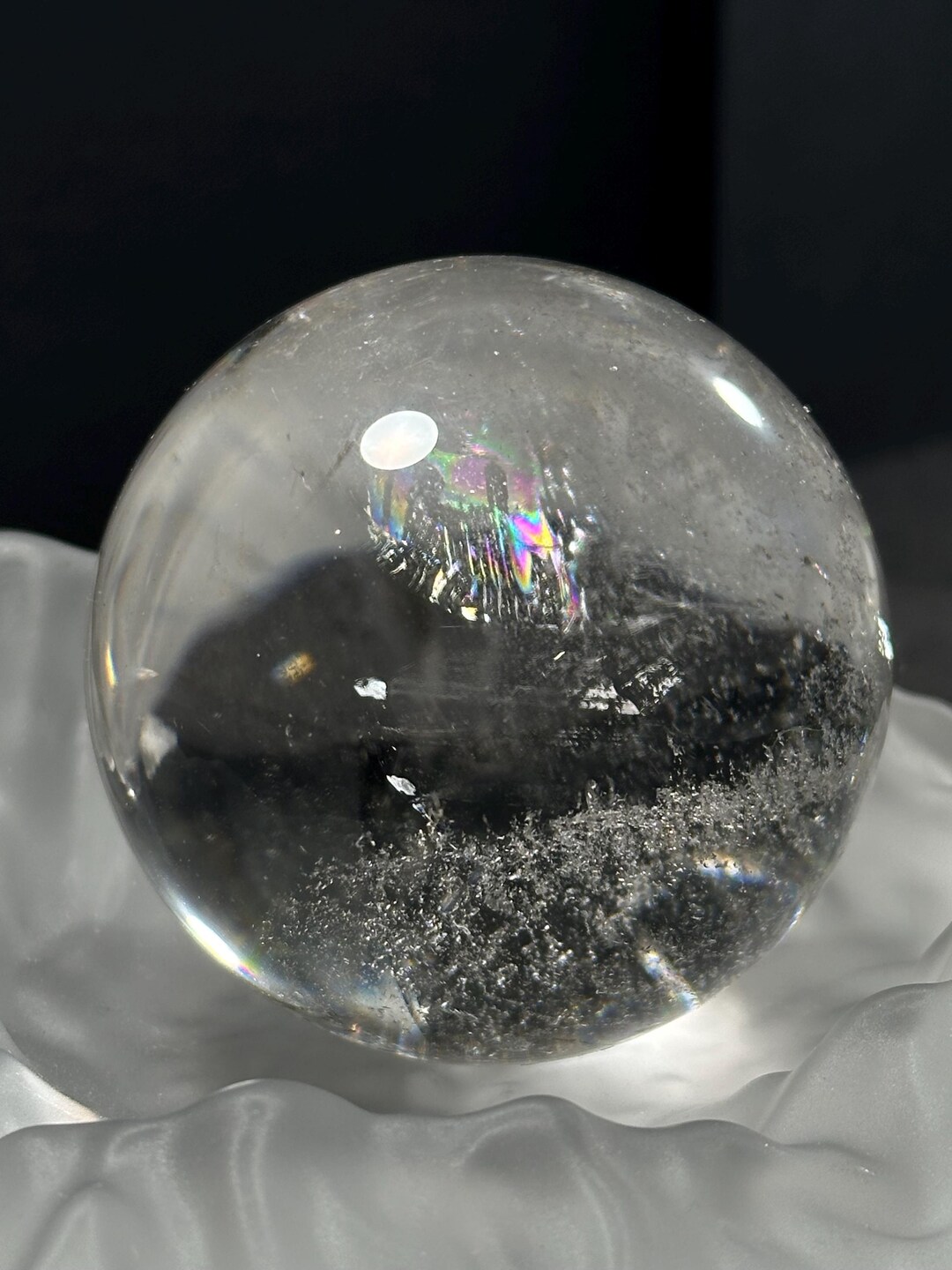 Emerald Horizon Sphere | Clear Quartz With Green Phantom and Rainbow ...