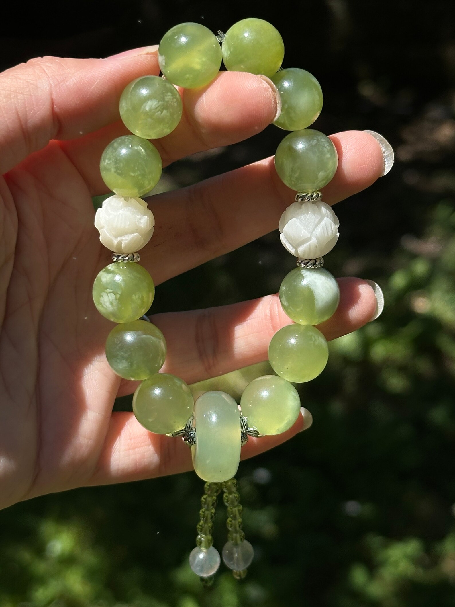 Lotus Serenity: Serpentine Jade With Bodhi Seed and Peridot Bracelet - Etsy