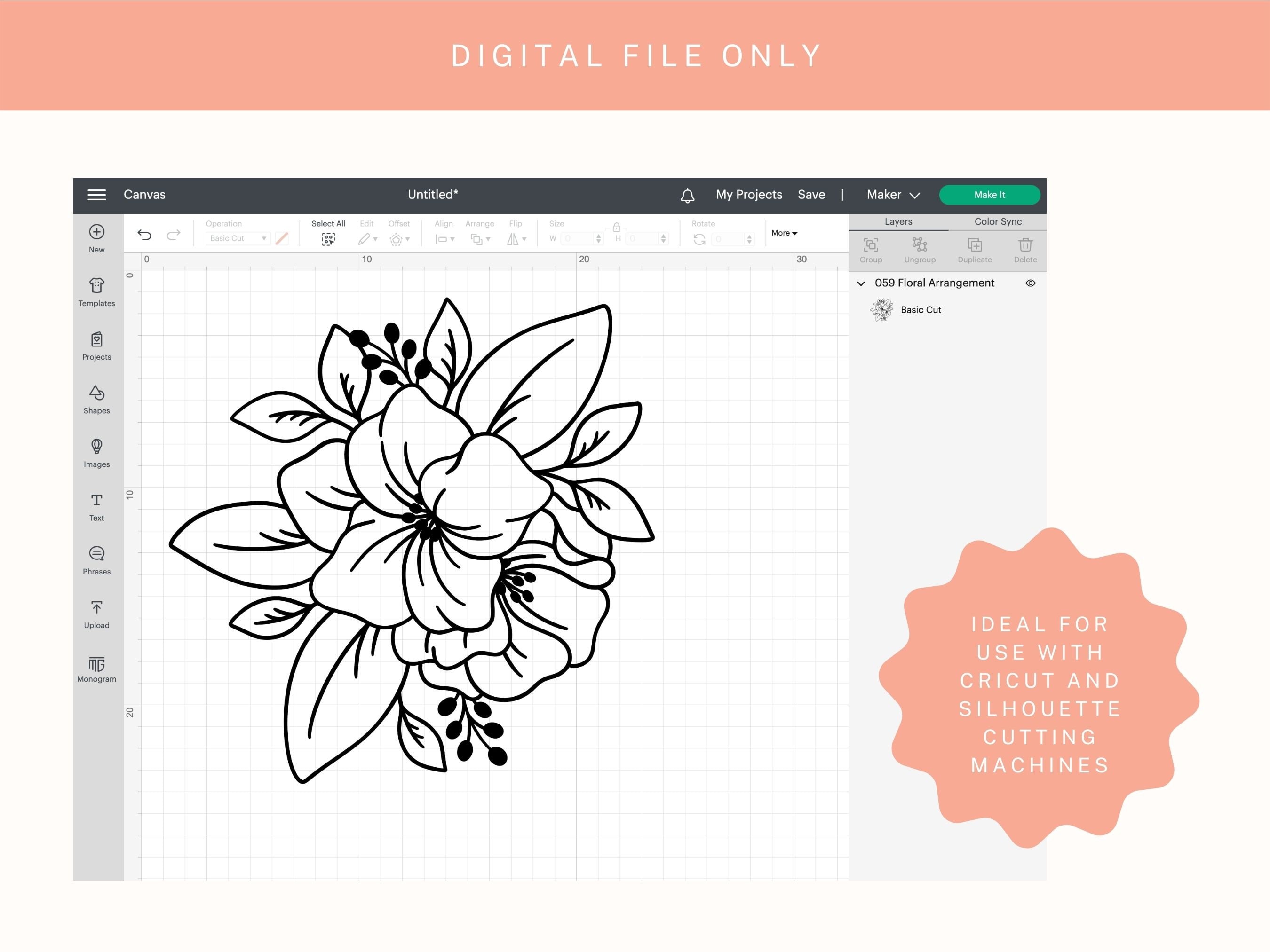 Flower Bouquet SVG Floral SVG Cut File for Cricut or Silhouette Flowers ...