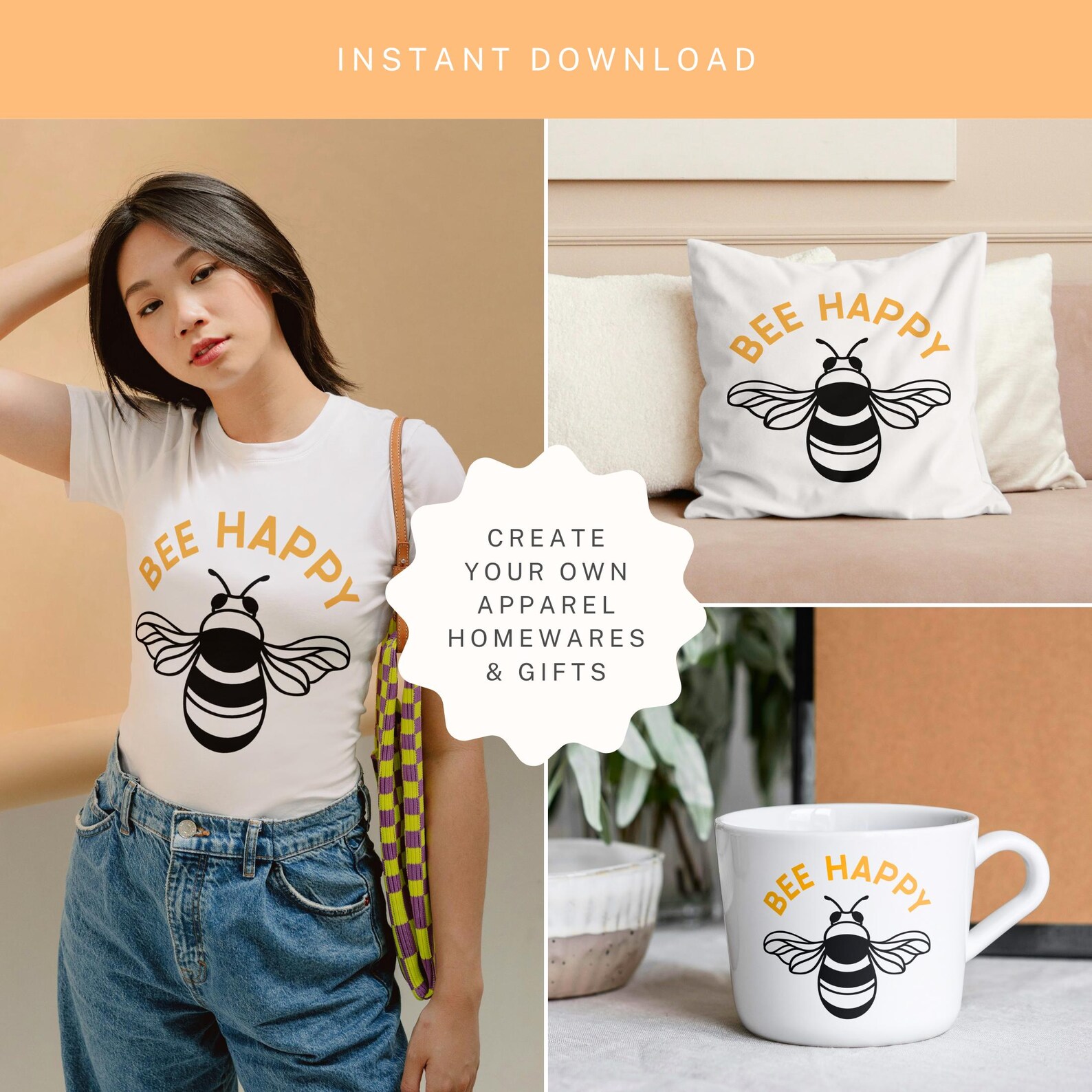 Bee Happy SVG Positive Quote SVG Cut File Cricut or Silhouette Bee ...
