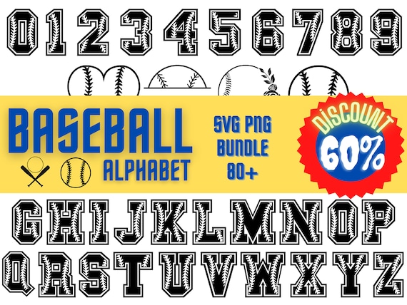 Baseball Themed Alphabet and Numbers PNG SVG - Etsy