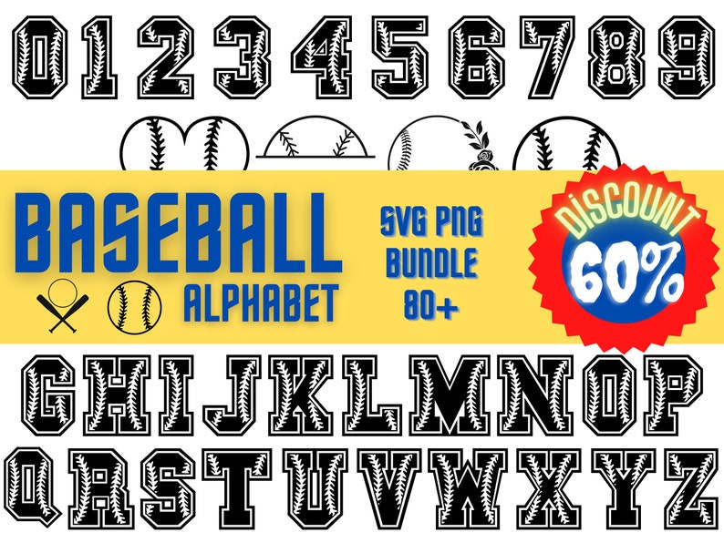 Baseball Themed Alphabet and Numbers, PNG, SVG - Etsy