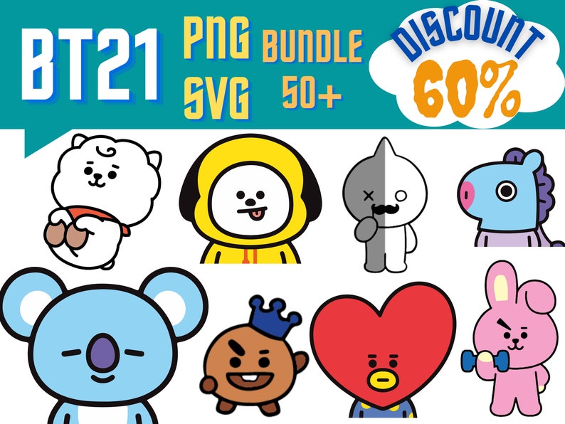 Bt21 Bundle 50 PNG SVG Silhouette Cricut Cut Files - Etsy