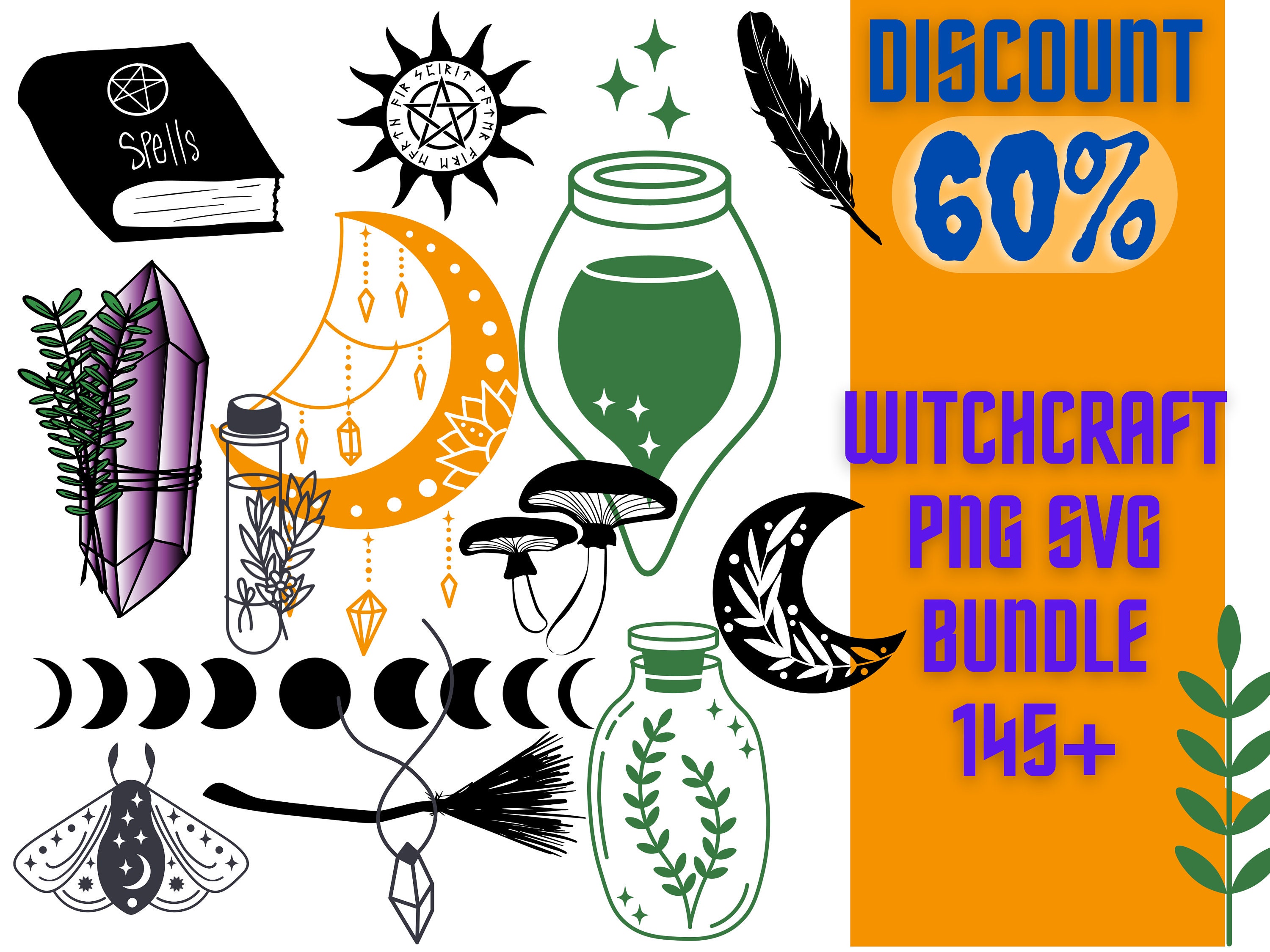 Magic, Bundle 145+, PNG, SVG, Mystical, Witch, Silhouette, Cricut, Cut ...