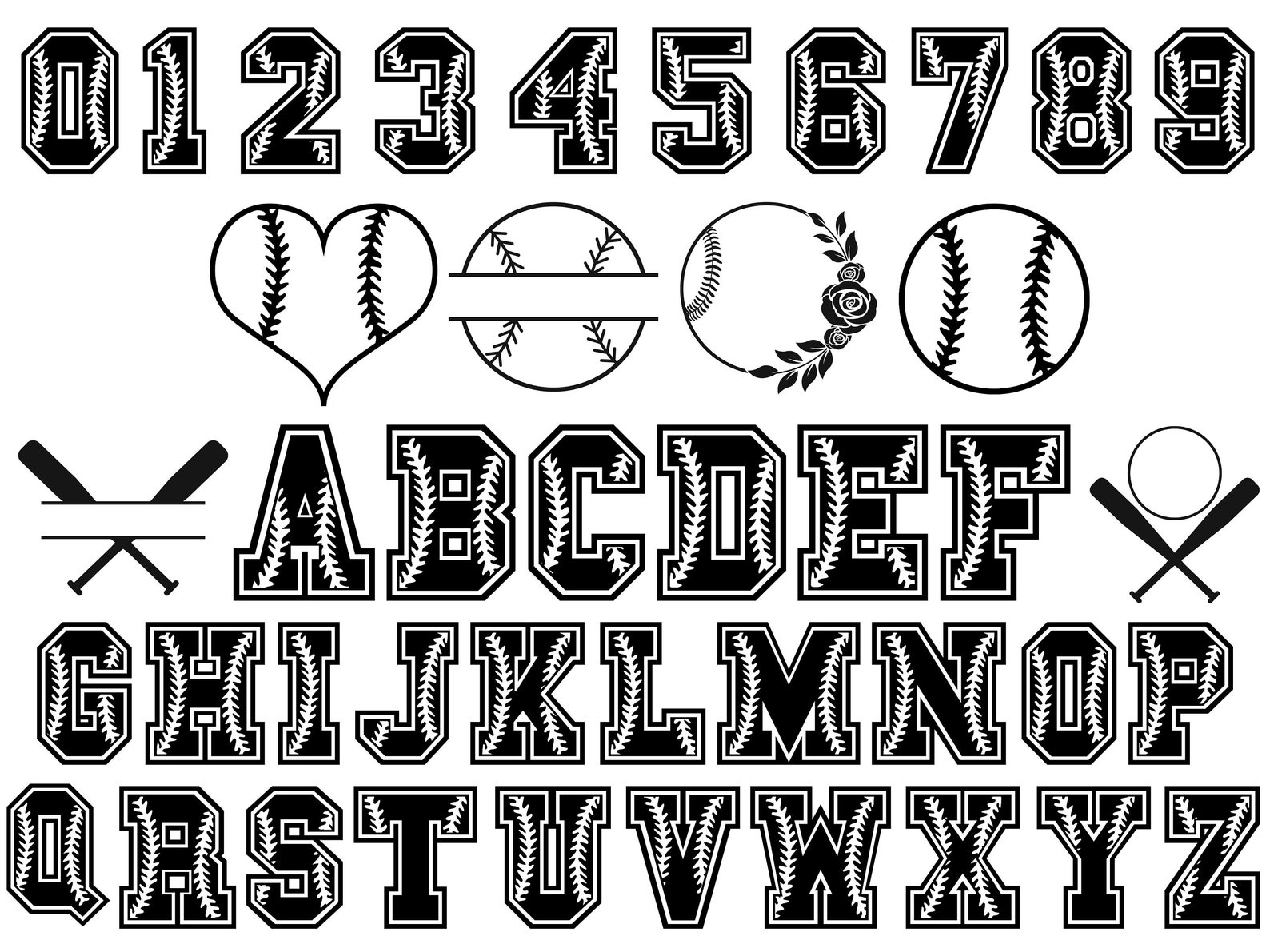 Baseball Themed Alphabet and Numbers, PNG, SVG - Etsy