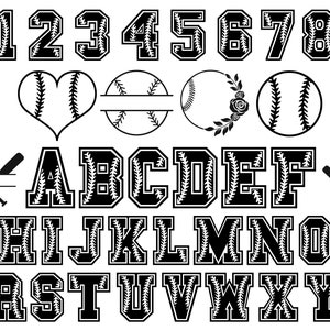 Baseball Themed Alphabet and Numbers, PNG, SVG - Etsy