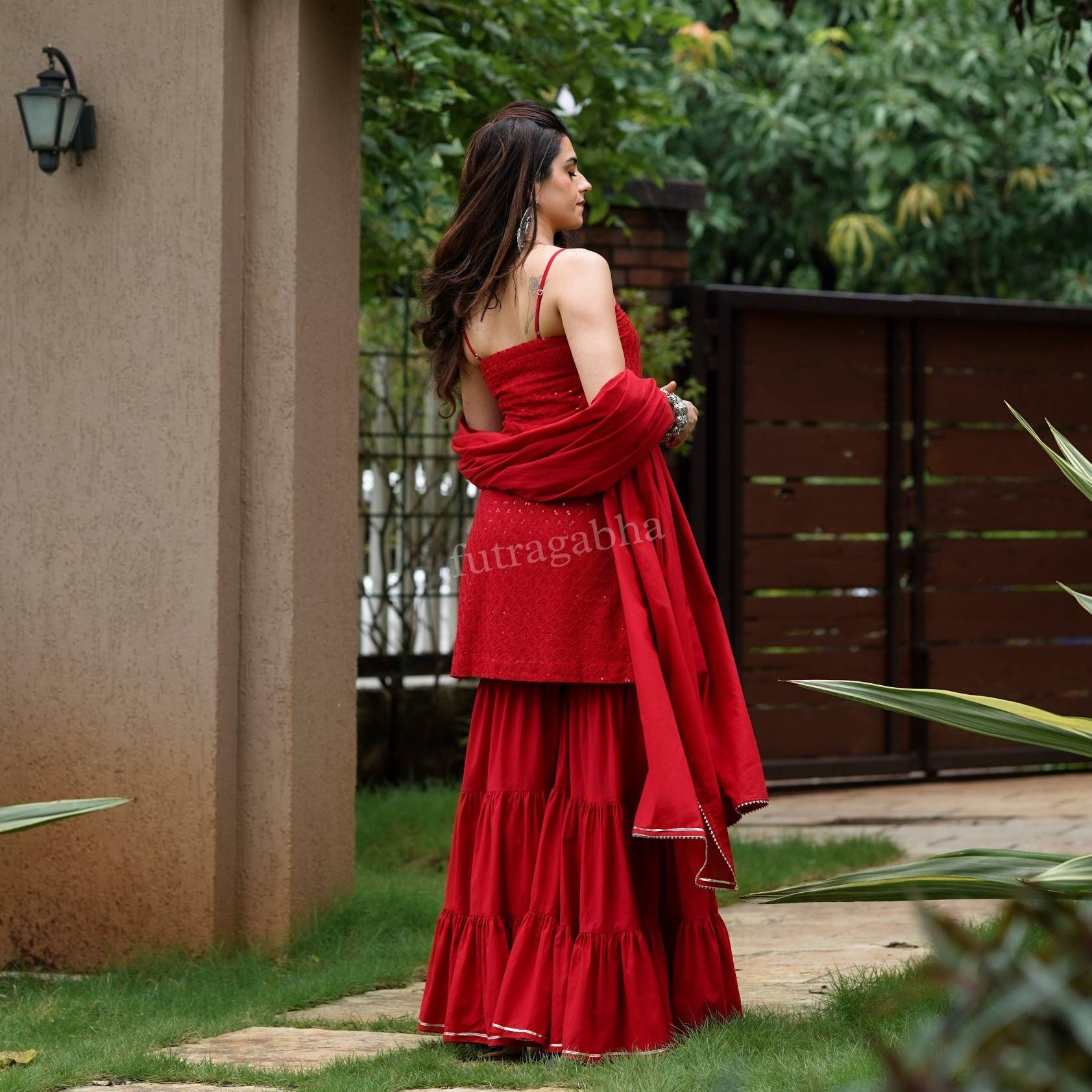 Lakhnavi Red Chikankari Sharara Suit With Dupatta Size - Etsy