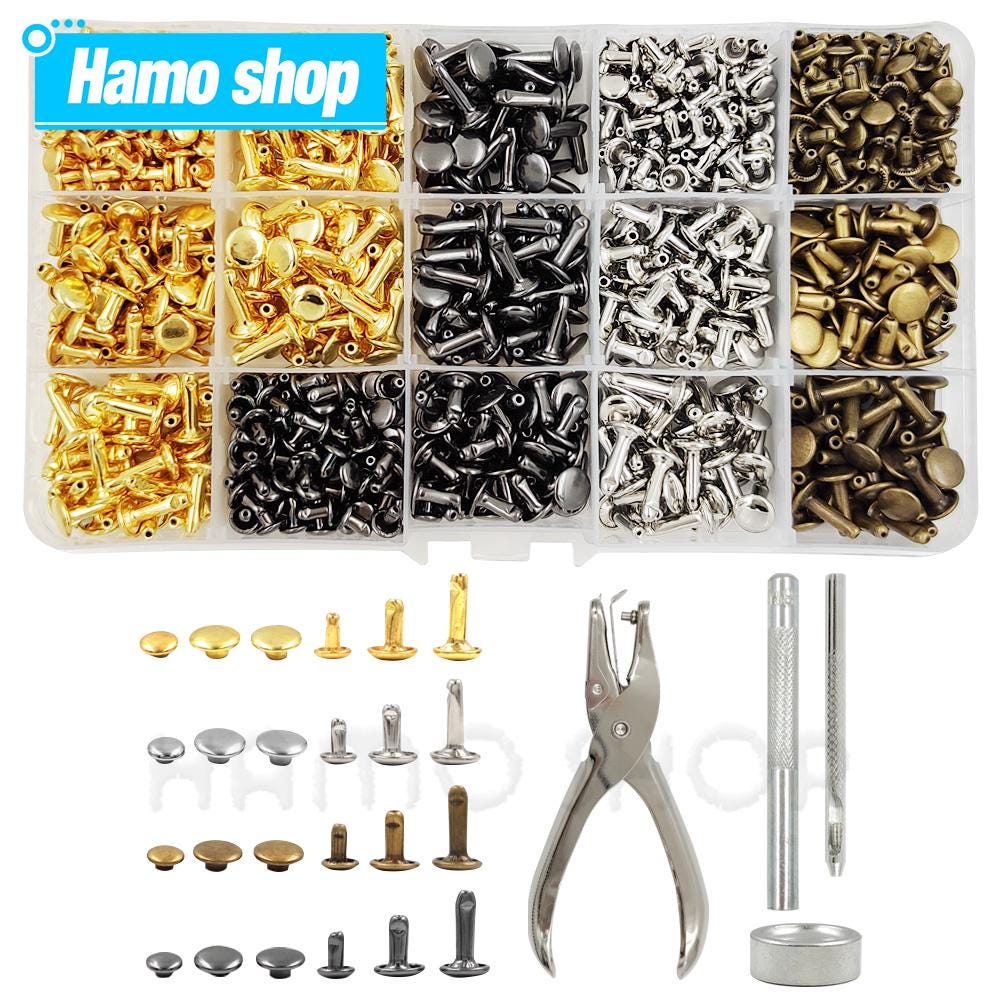 480 Sets Metal Double Cap Rivets Stud With Tool Kits Pliers Round Nail ...