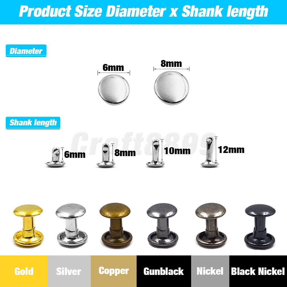 100sets 6-8mm Metal Double Cap Round Rivets Studs Collision Nail Spike ...