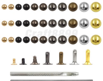 100 Sets 6mm Head X 6mm Post Rivet Round Cap Double Headed Antique ...