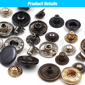 50set Snap Fasteners Metal Snaps Press Button Studs Optional ...
