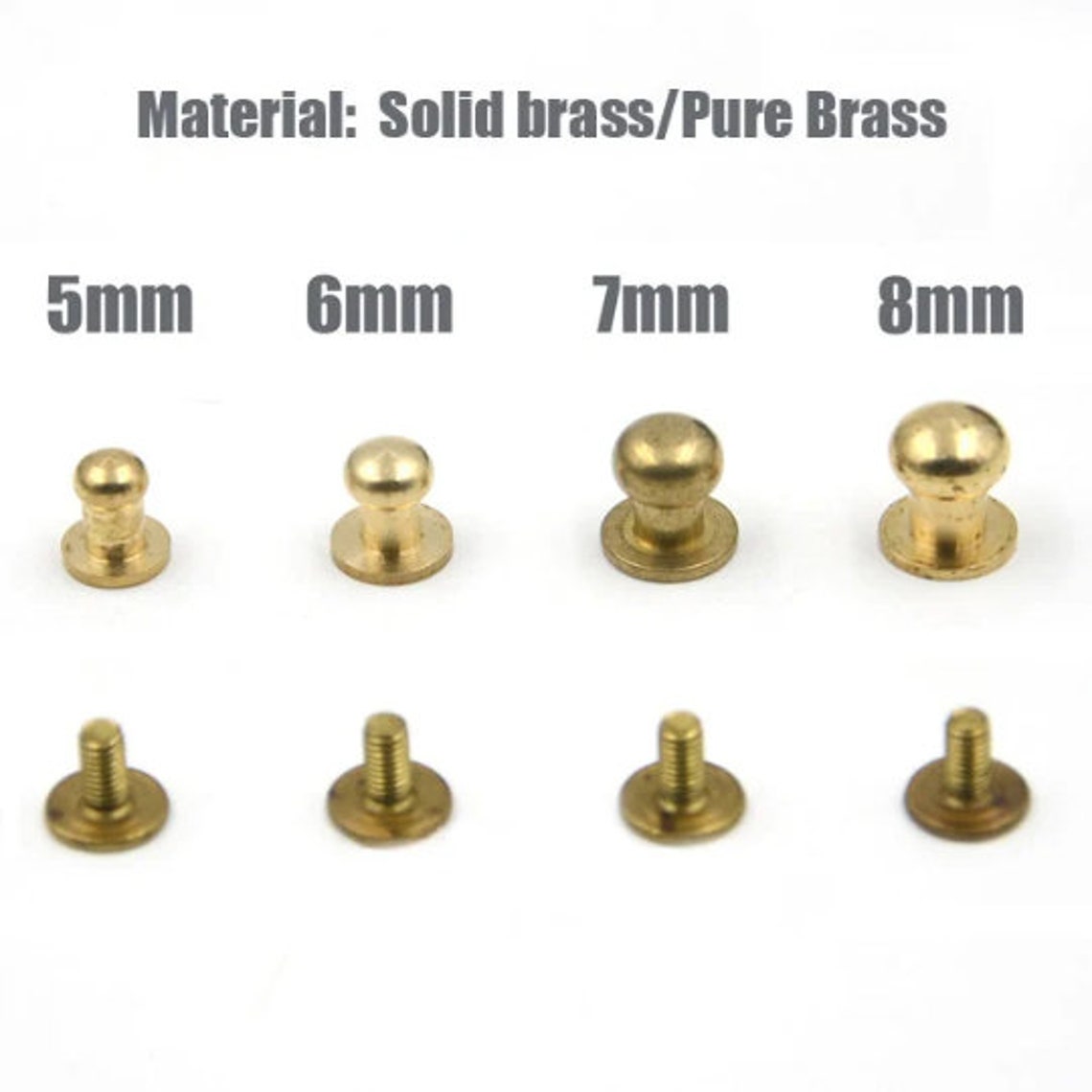 Stud Screw Round Head Solid Brass Nail Rivet Chicago Button DIY Leather ...