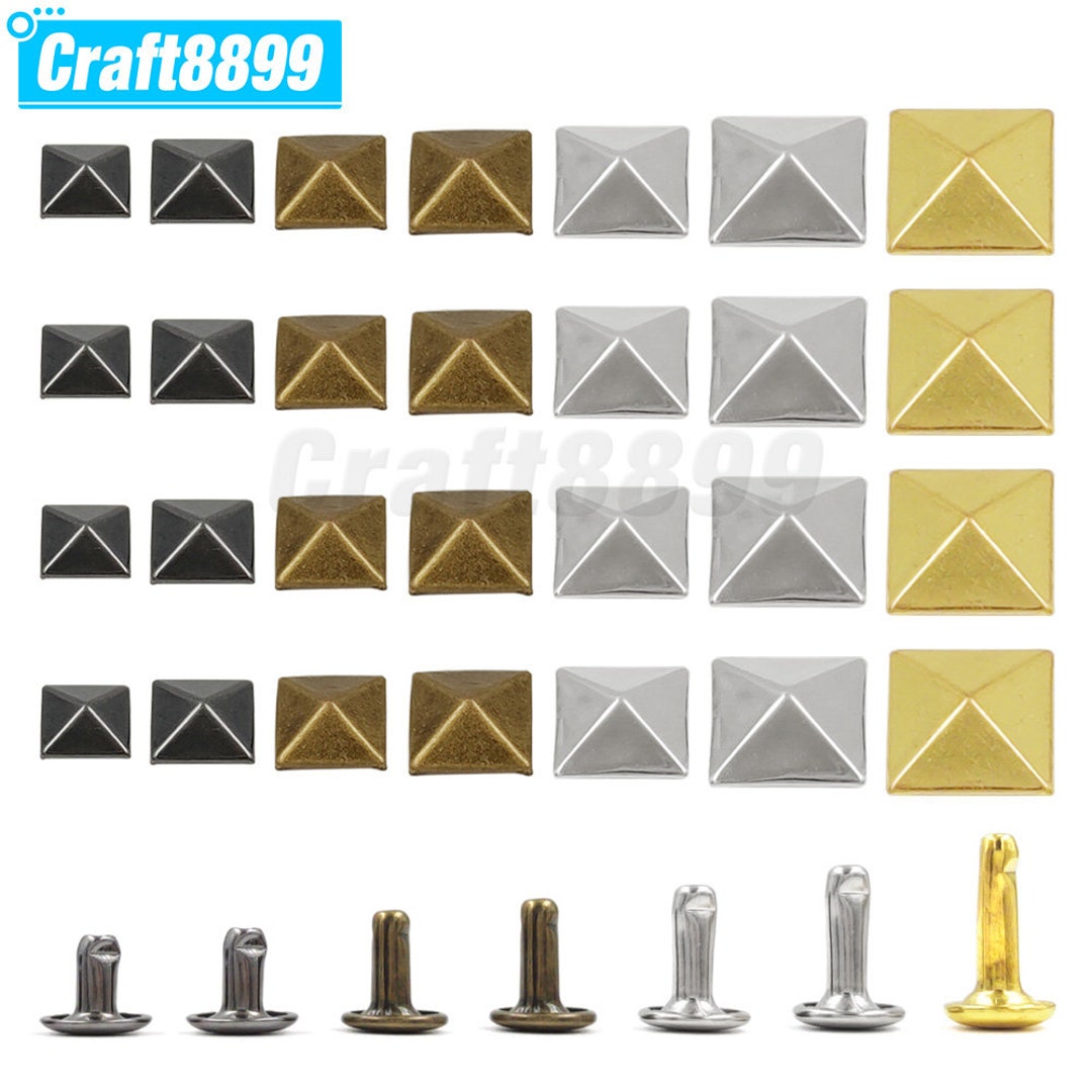 100sets Metal Pyramid Cap Rivets Square Studs and Round Rivet Base for ...