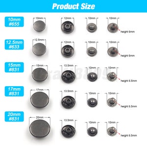 50set Snap Fasteners Metal Snaps Press Button Studs Optional ...