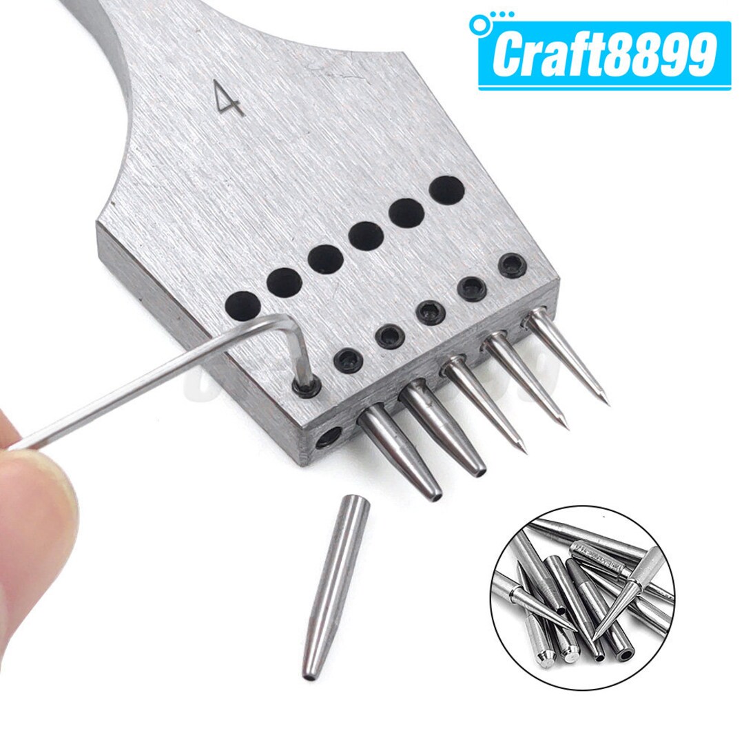 Leather Craft Round Chisels Pricking Irons Tools Sewing Removable Stitching Round Hole Punches ...