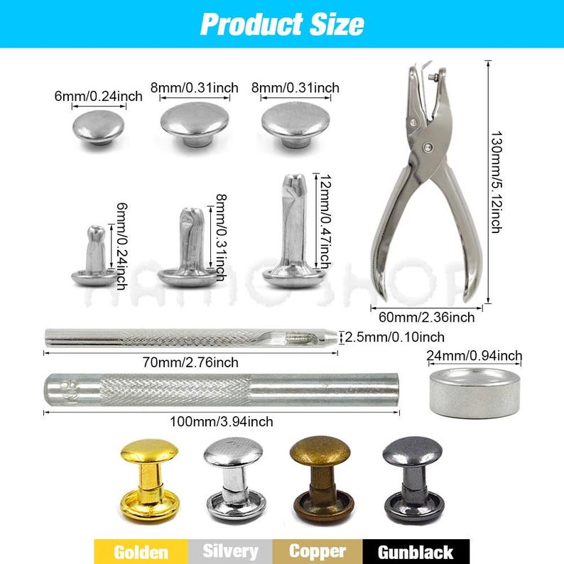 480 Sets Metal Double Cap Rivets Stud With Tool Kits Pliers Round Nail ...