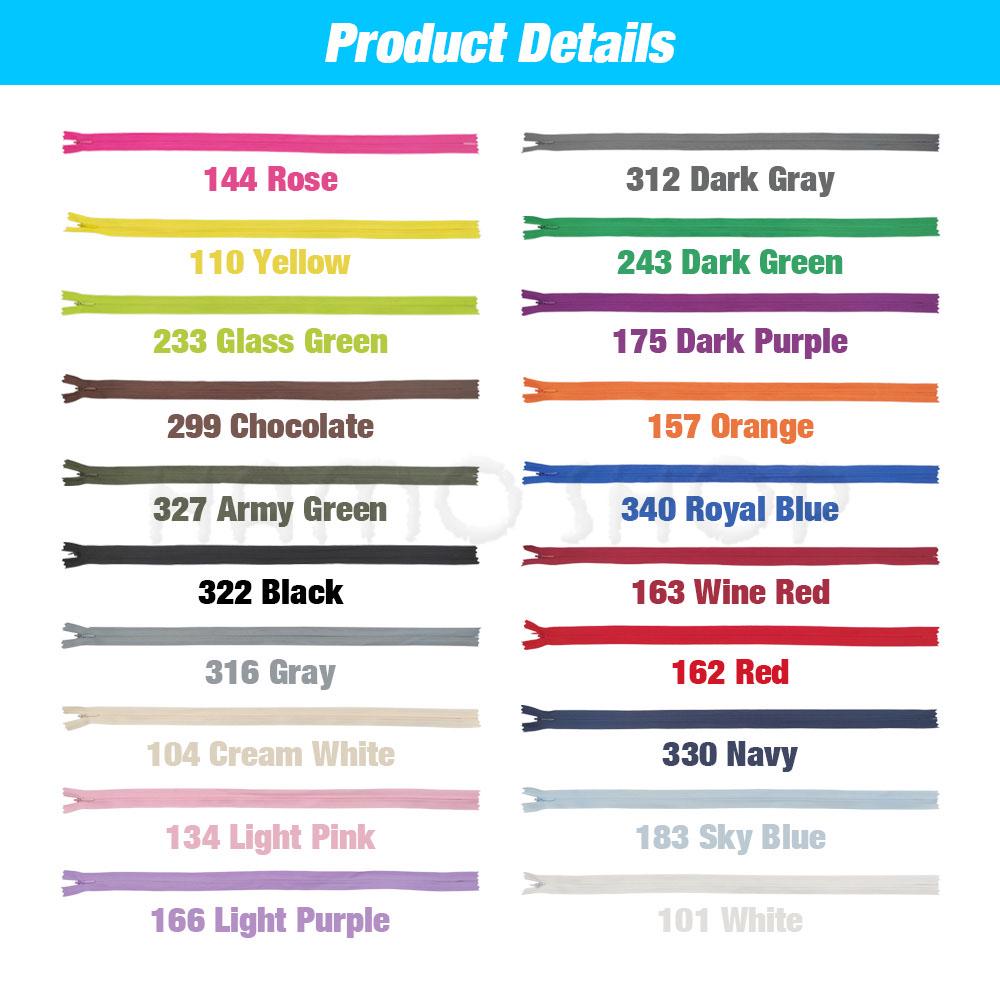 20-100pcs/pack 28cm-60cm 3# Invisible Zipper Nylon Coil Zipper Hidden ...