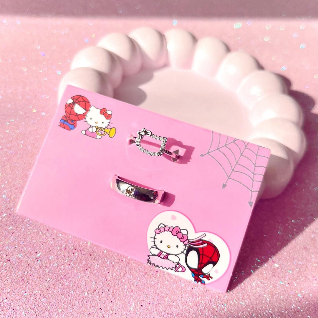 Spider-man Kissing Hello Kitty Couple Rings: Adjustable Stainless Steel ...