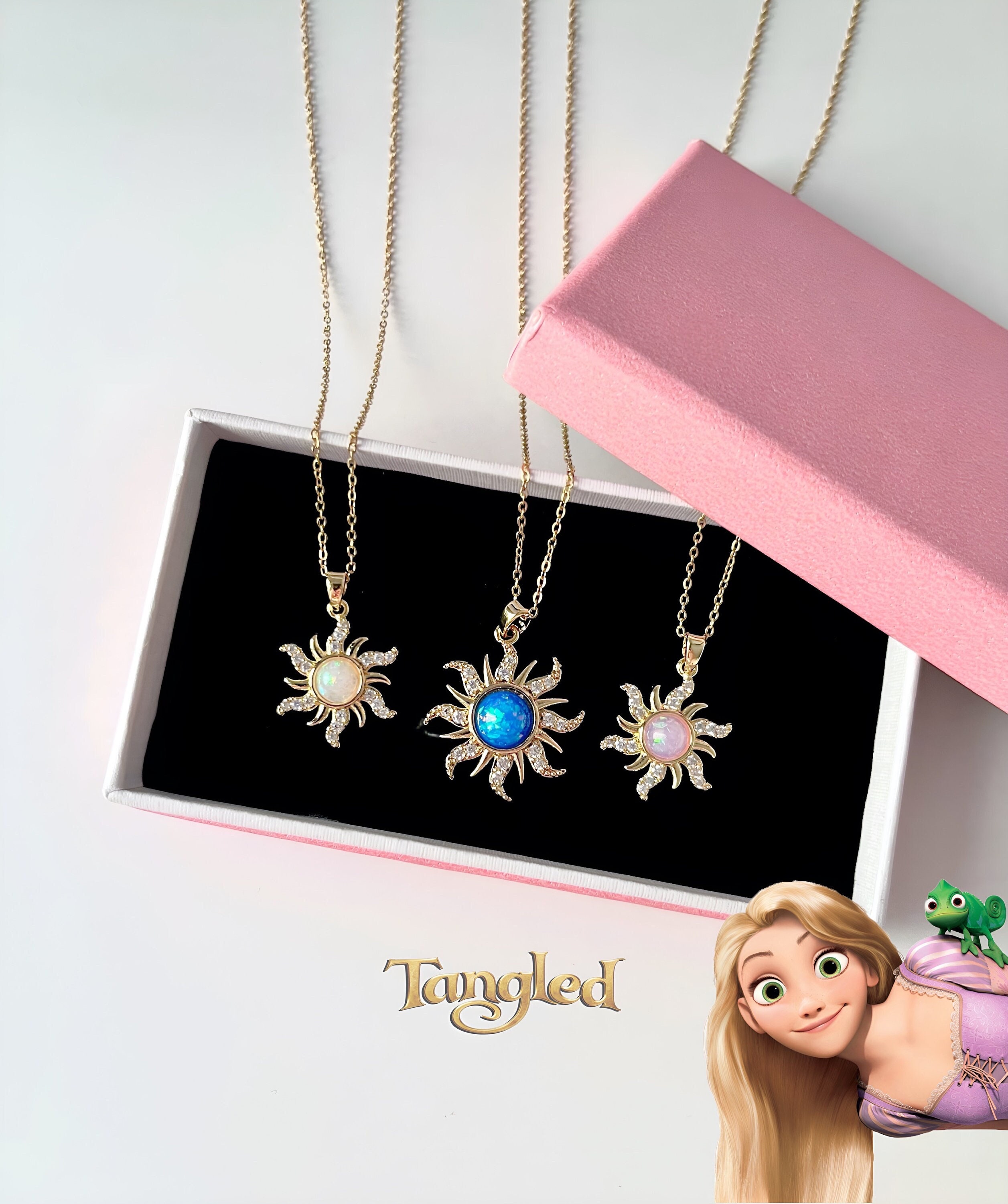 Tangled Rapunzel Sun Necklace Gold Plated Steel Necklace, Rapunzel ...