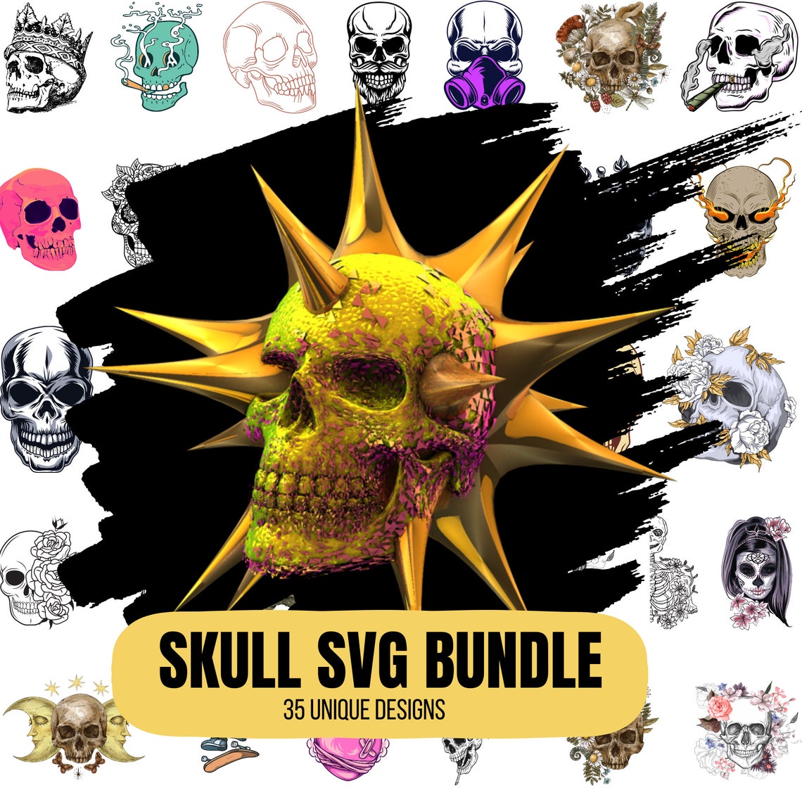 Skull Svg Bundle,skull Svg, Sublimation Files, Skull Silhouette Svg ...