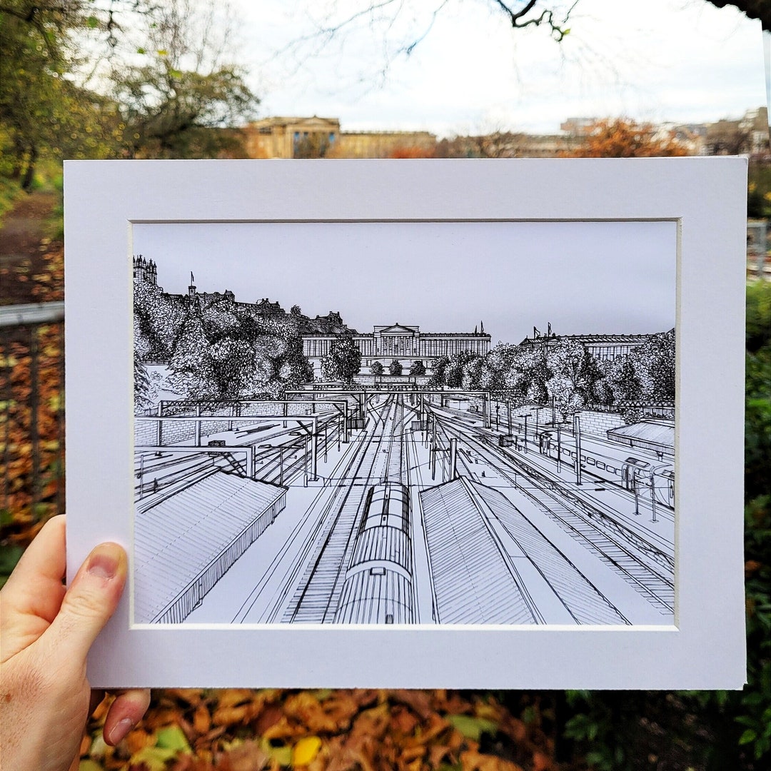 Edinburgh Waverly Drawing, Railway Art, Edinburgh Art, Scotland ...