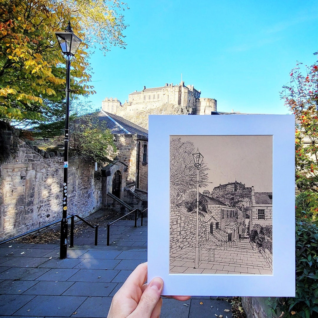 Edinburgh Castle Drawing, The Vennel Steps, Edinburgh Art, Scotland ...