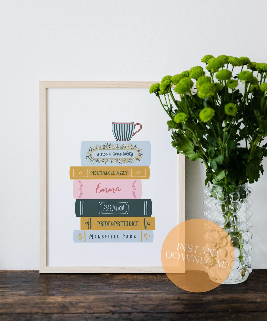 Printable Jane Austen Print Jane Austen Wall Art Book Stack - Etsy