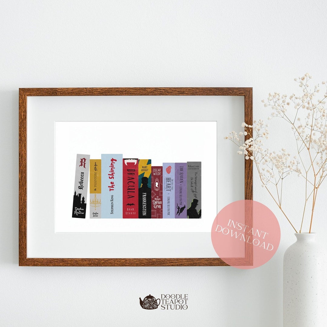 Printable Gothic Horror Print, Gothic Horror Wall Art, Book Stack ...