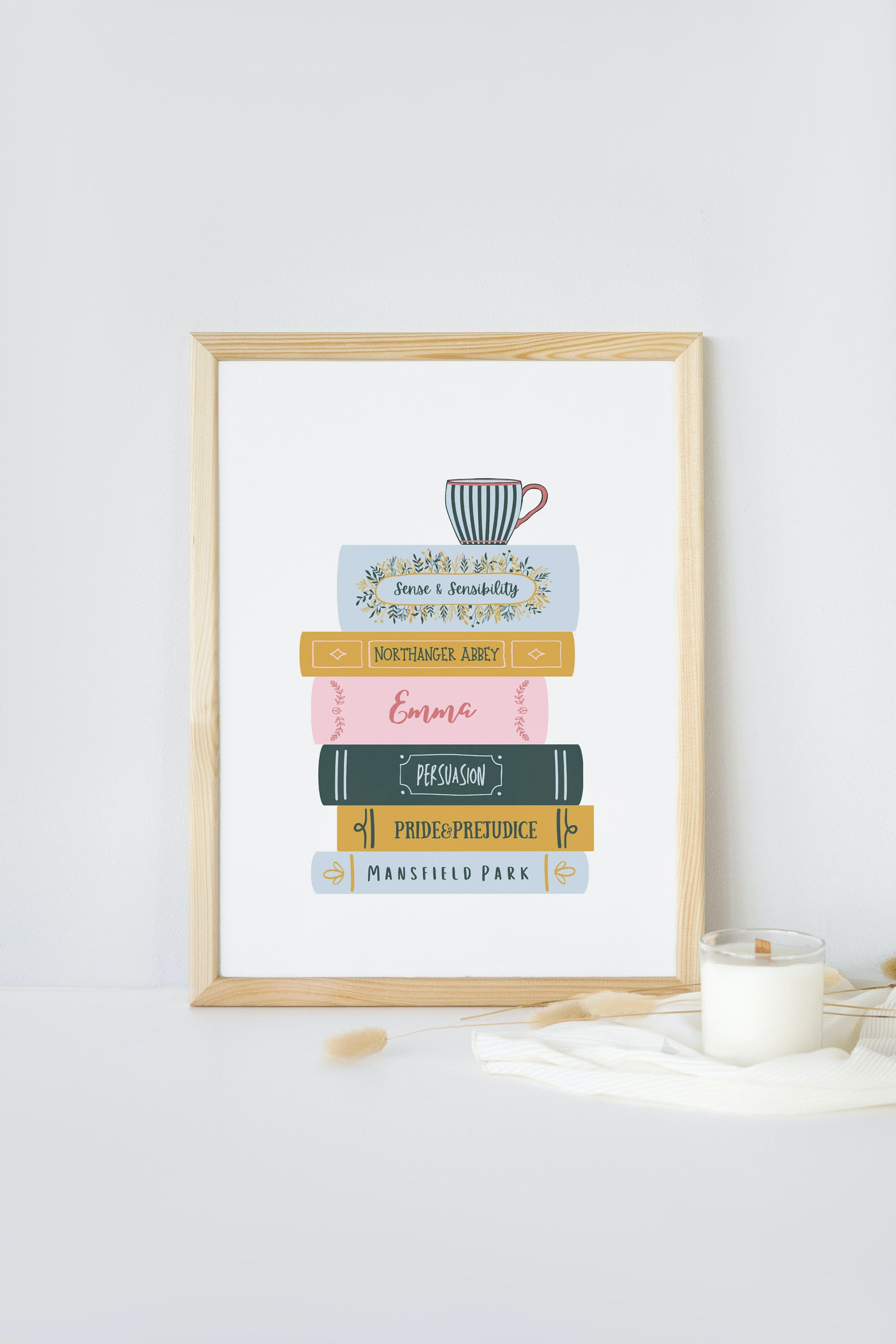 Printable Jane Austen Print, Jane Austen Wall Art, Book Stack Printable ...