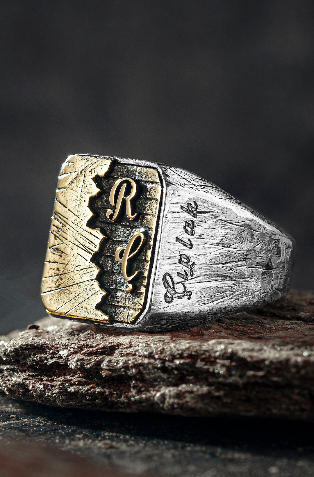 Personalized Initial 925 Silver Ring for Men, Letter Name Written Ring ...