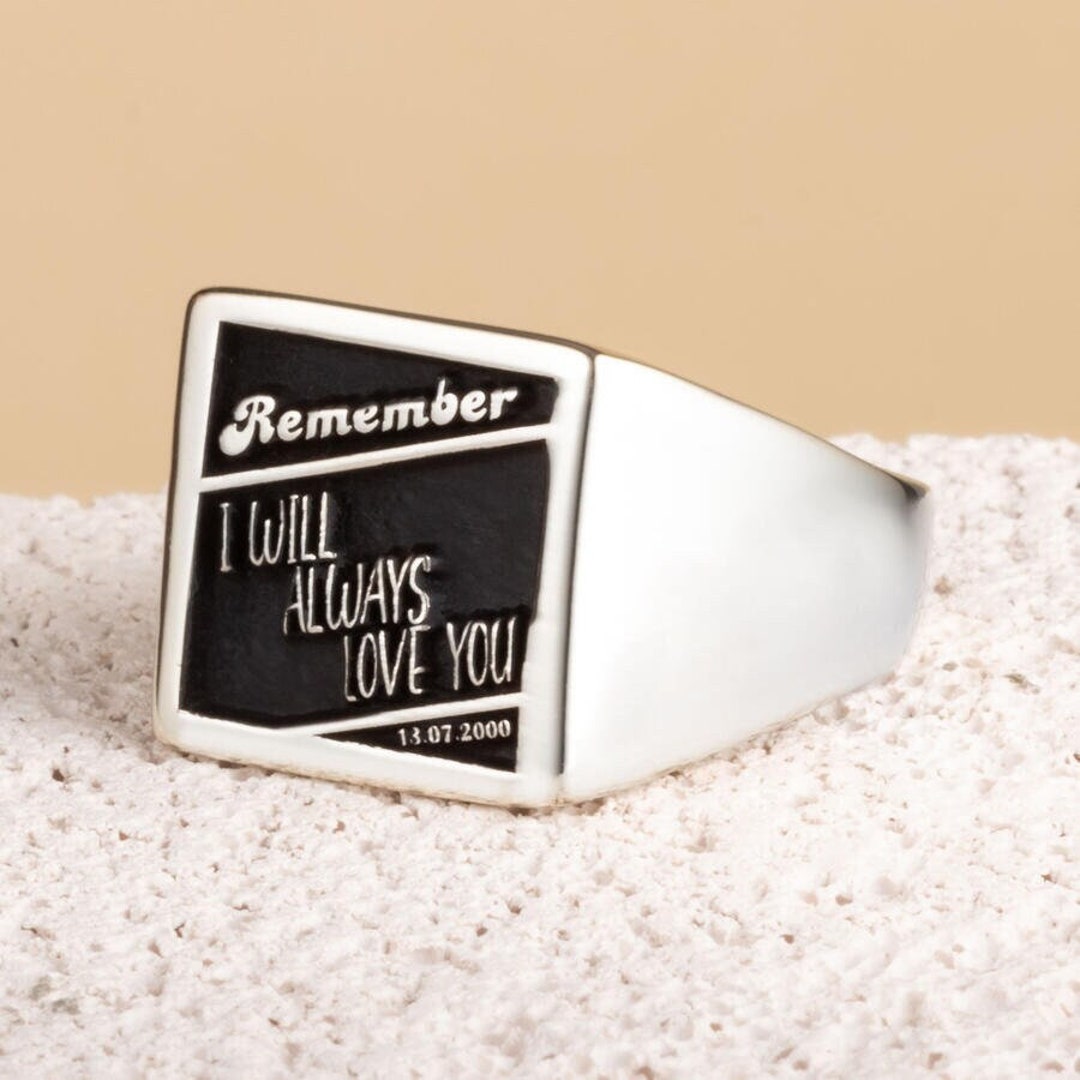 Custom Embossed 925 Silver Personalized Ring for Women and Men, Name ...