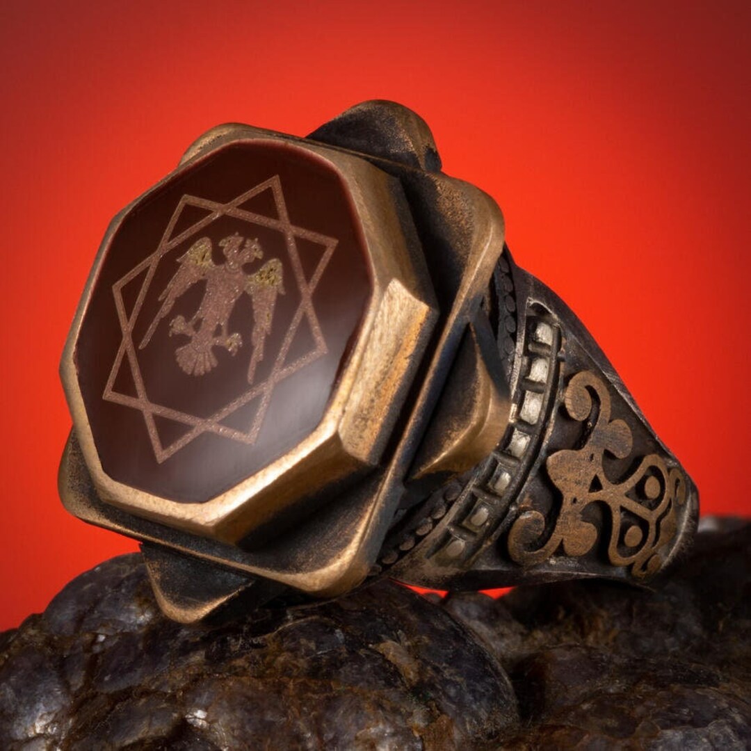 Buy Octogonal Design Double Headed Eagle Ring, 925 Silver Men's Ring ...