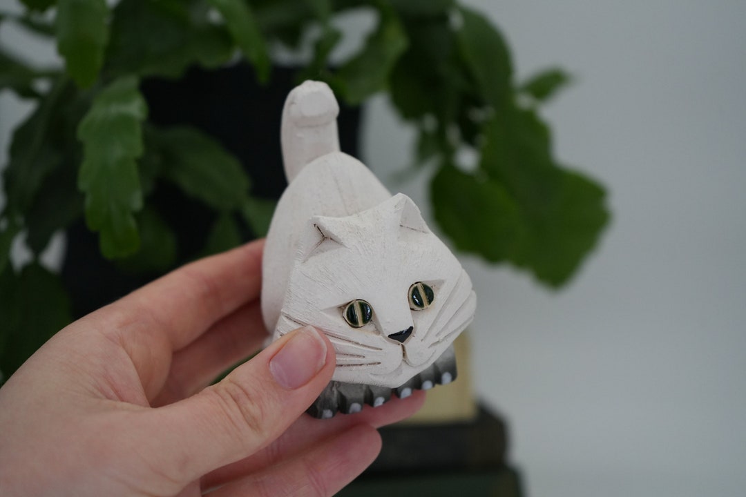 Vintage Artesania Rinconada Cat Figurine Hand Sculpted Clay Blue Eyed ...