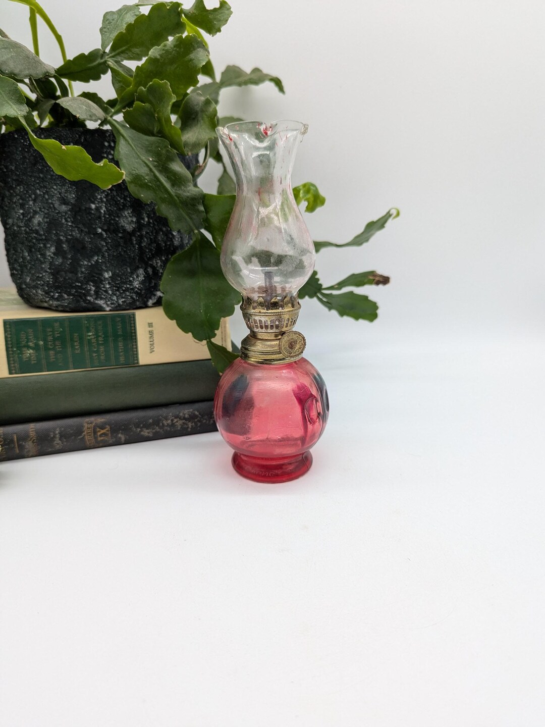 Vintage Small Red Flashed Glass Oil Lamp | Vintage Lighting | Home ...