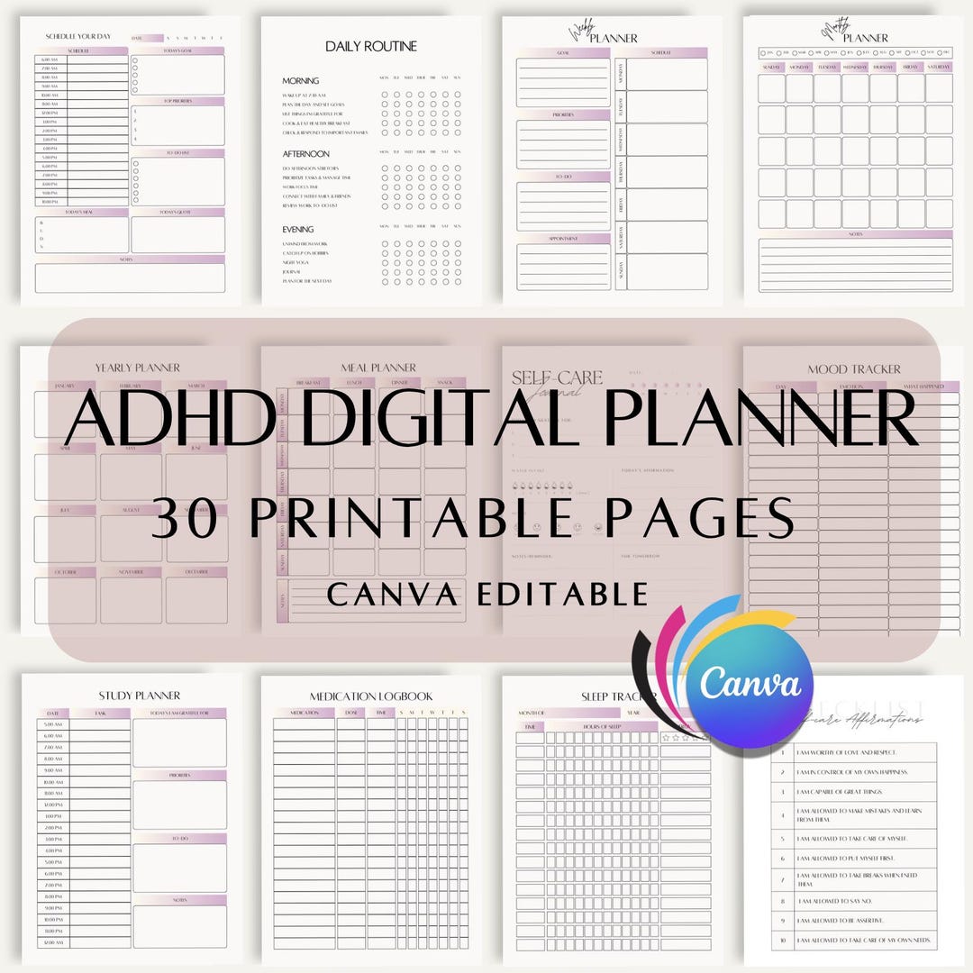ADHD Digital Planner, Daily Weekly Monthly Organizer, ADHD Planner ...