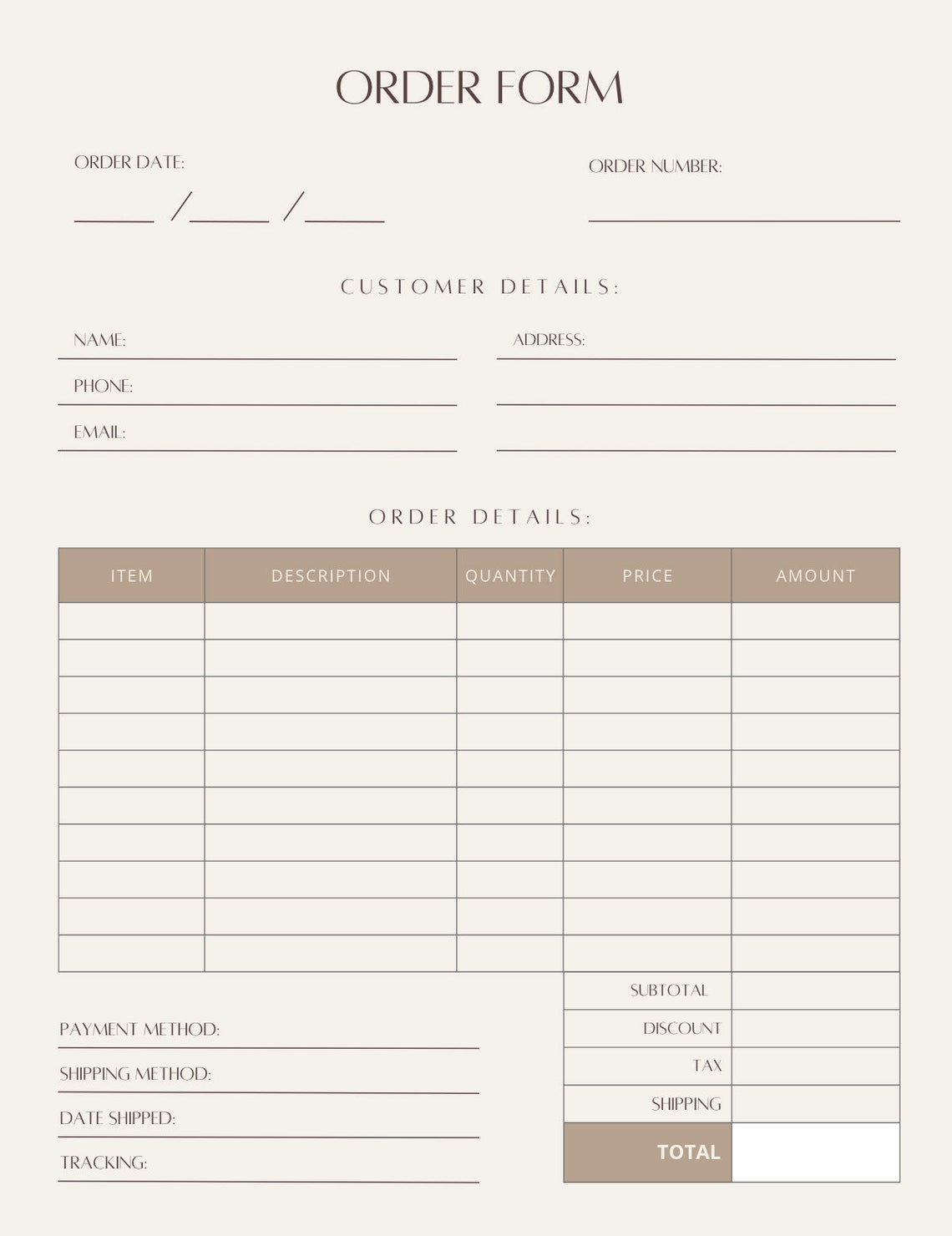 Editable Order Form: Business Form | Small Business Order Form ...