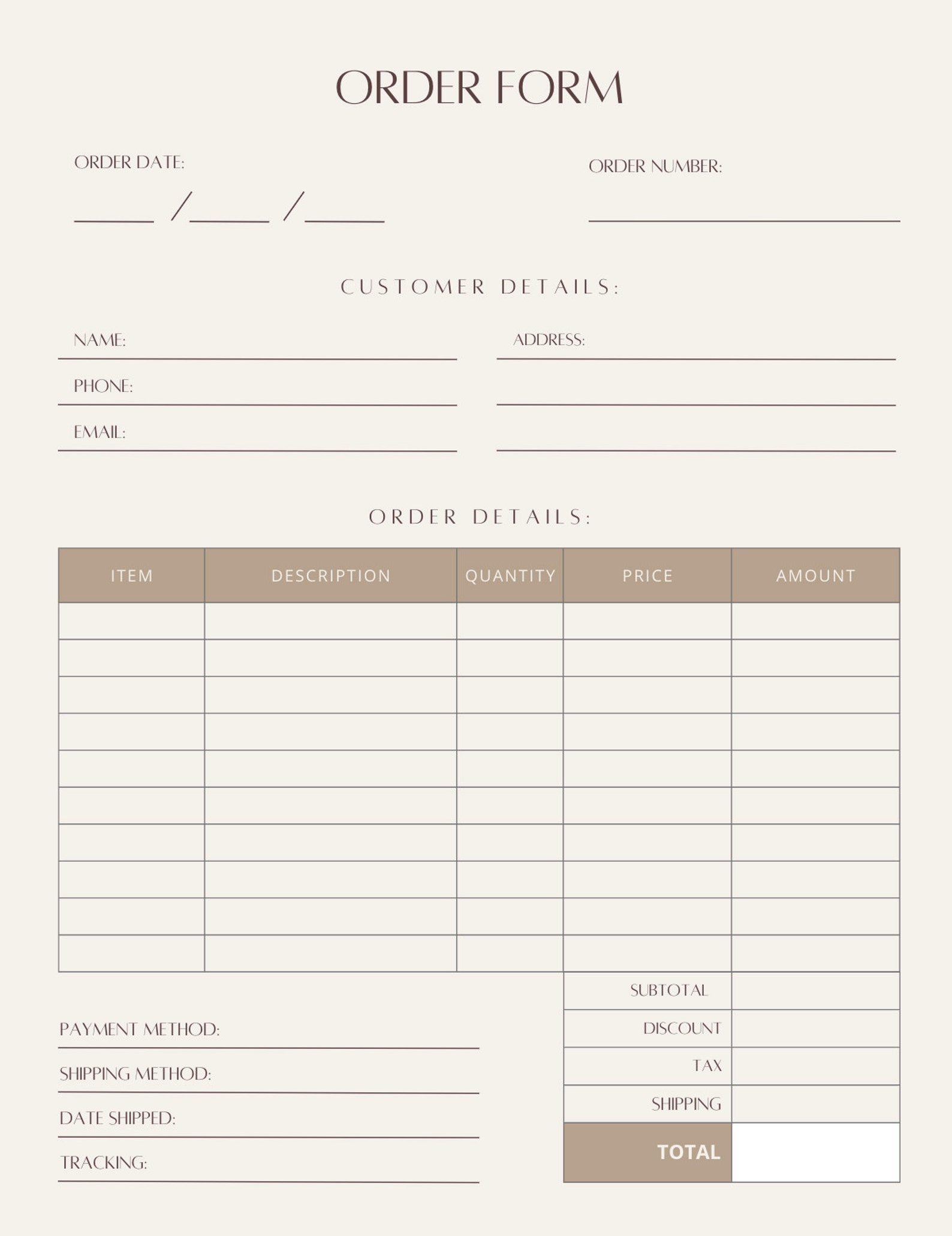 Editable Order Form: Business Form | Small Business Order Form ...