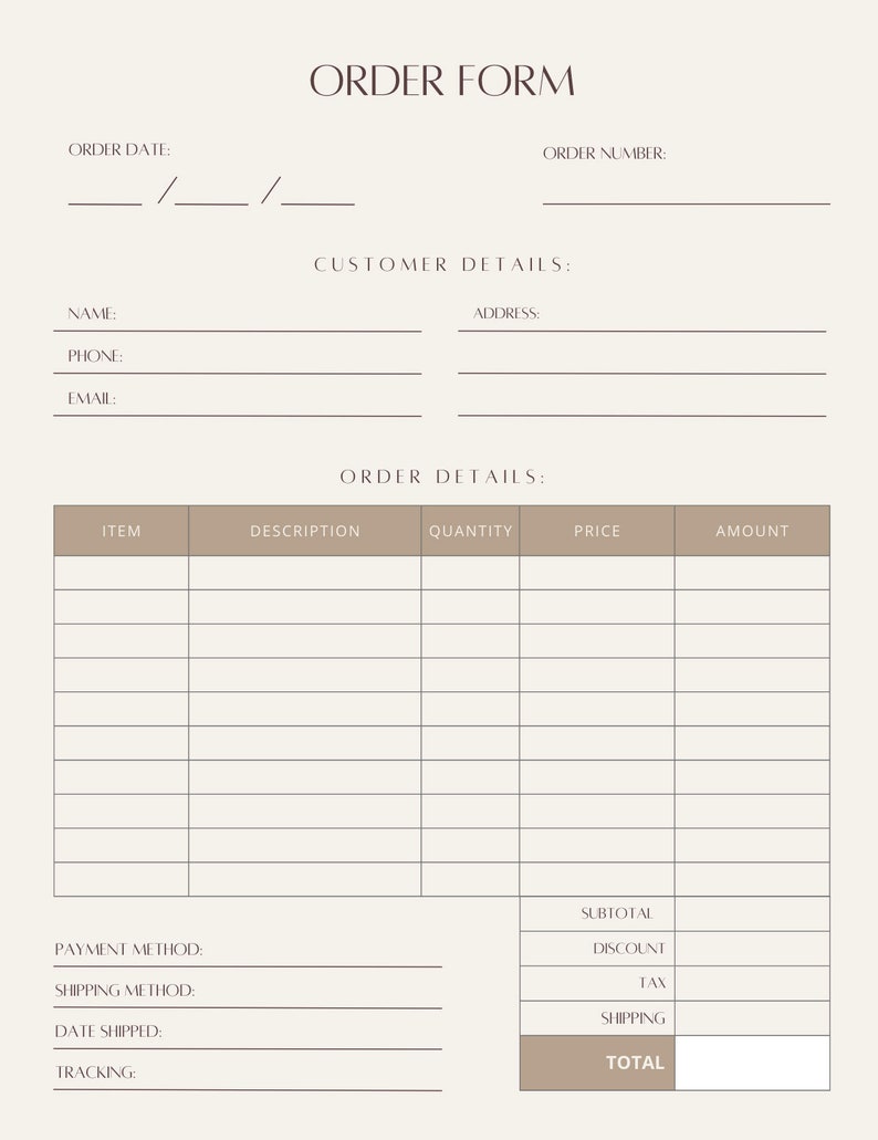 Editable Order Form: Business Form | Small Business Order Form ...
