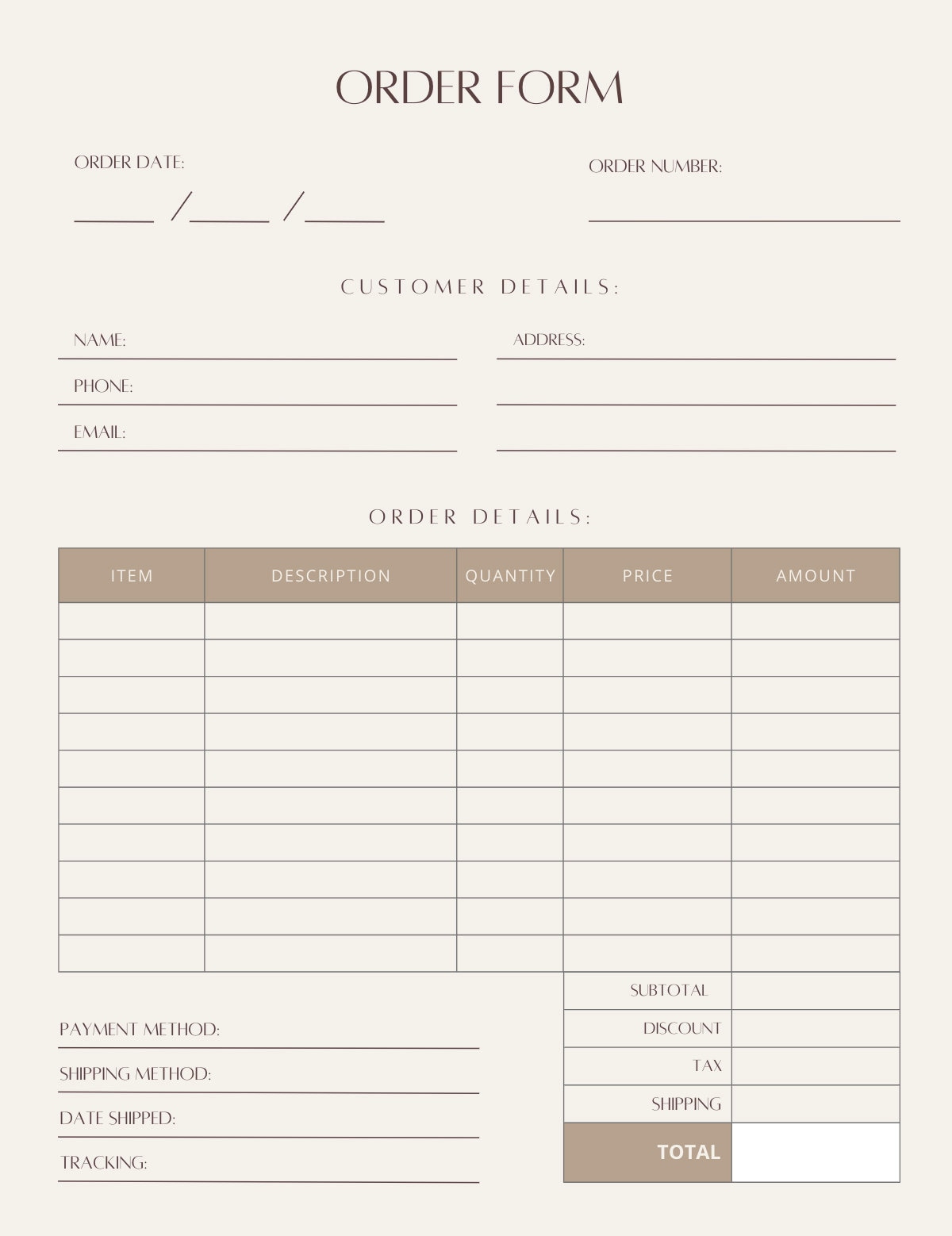 Editable Order Form: Business Form | Small Business Order Form ...