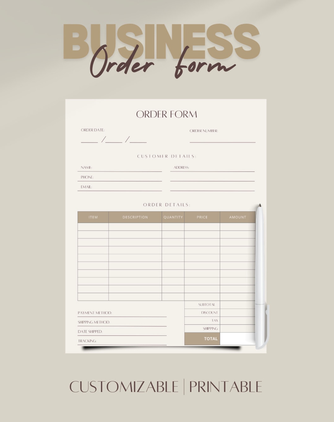 Editable Order Form: Business Form | Small Business Order Form ...